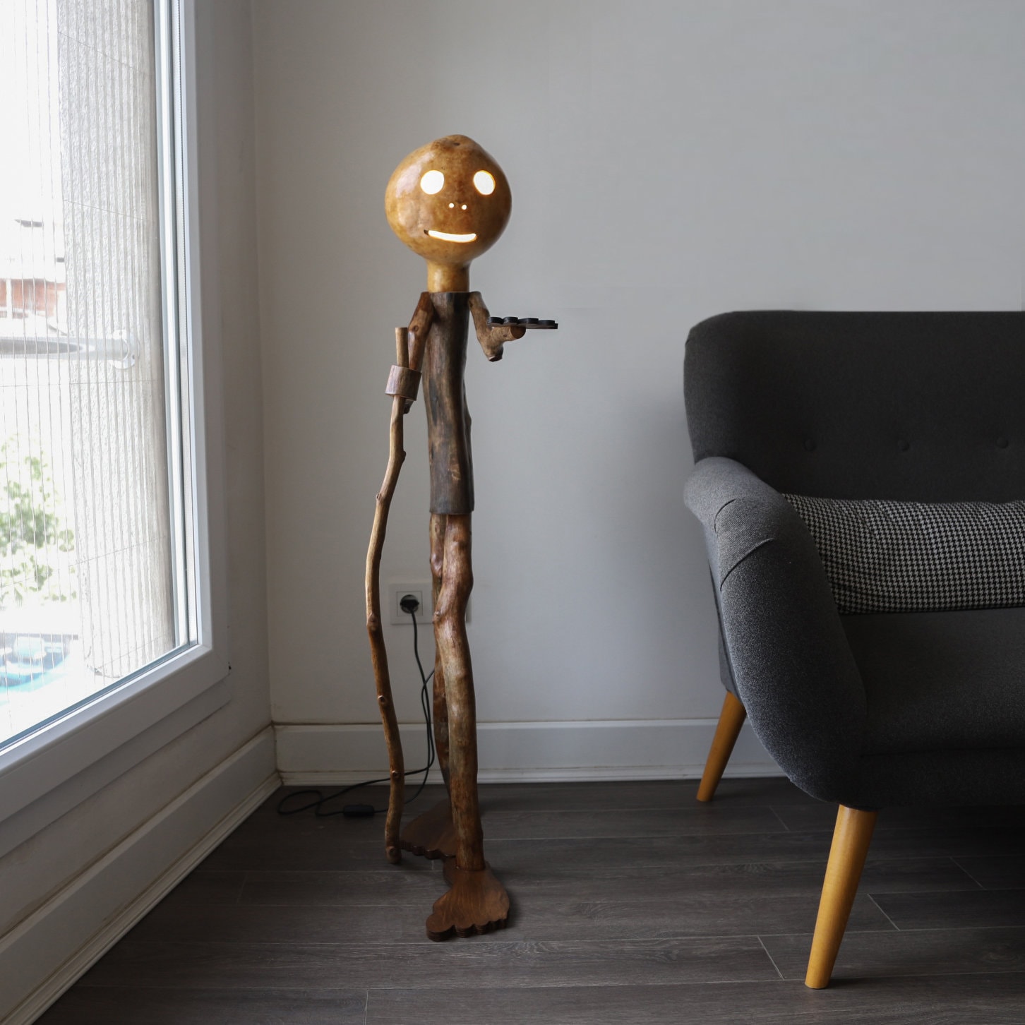 Old Man Figured Wooden Floor Lamp, Human Shaped Lighting, Decorative ...