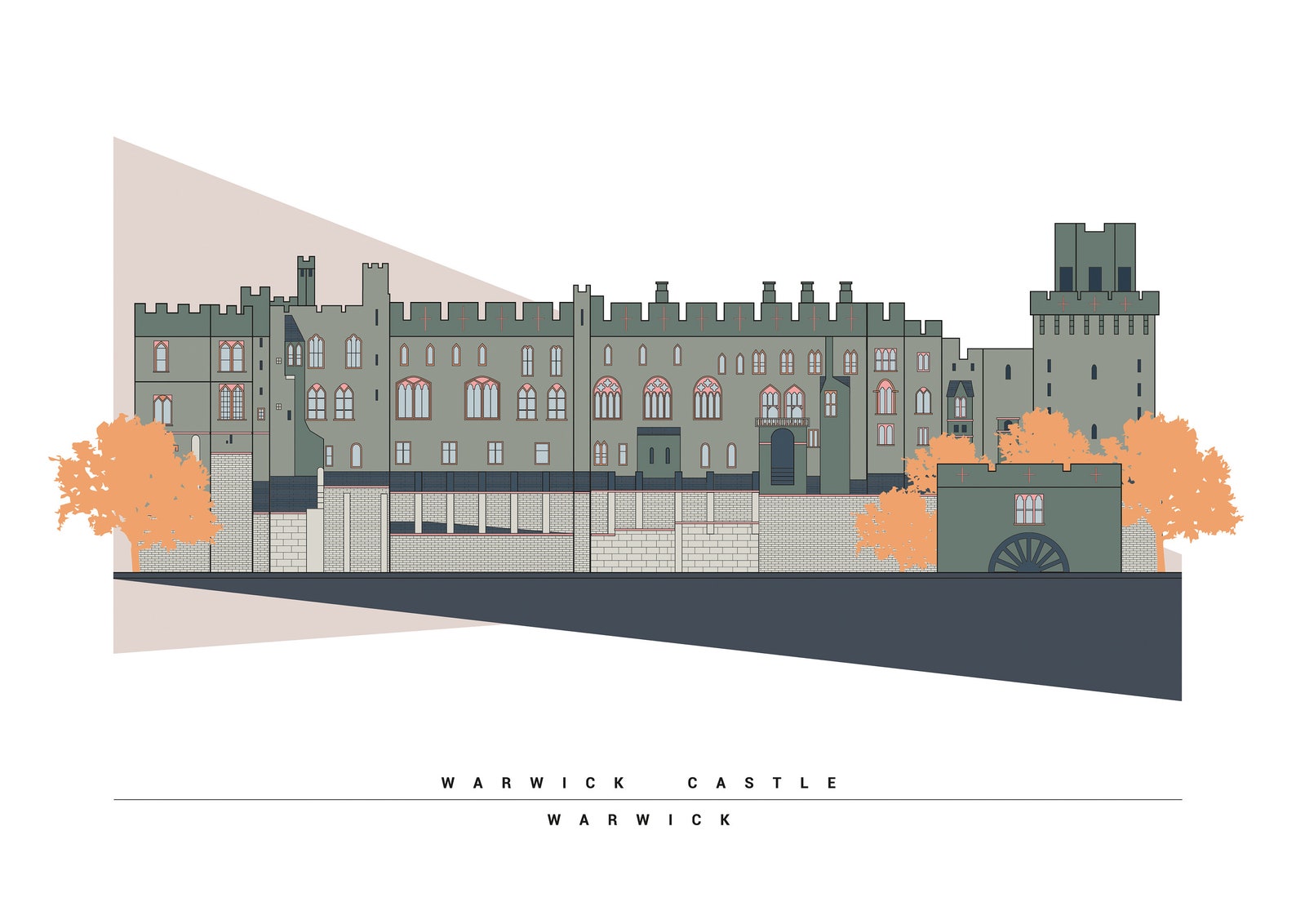 Warwick Castle Print // Warwick Landmarks // Warwick Castle Elevation ...