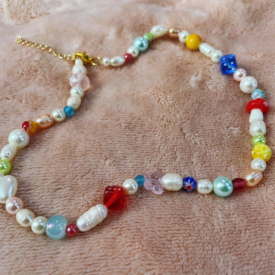 Kidcore Pearl Beaded Necklace - Etsy