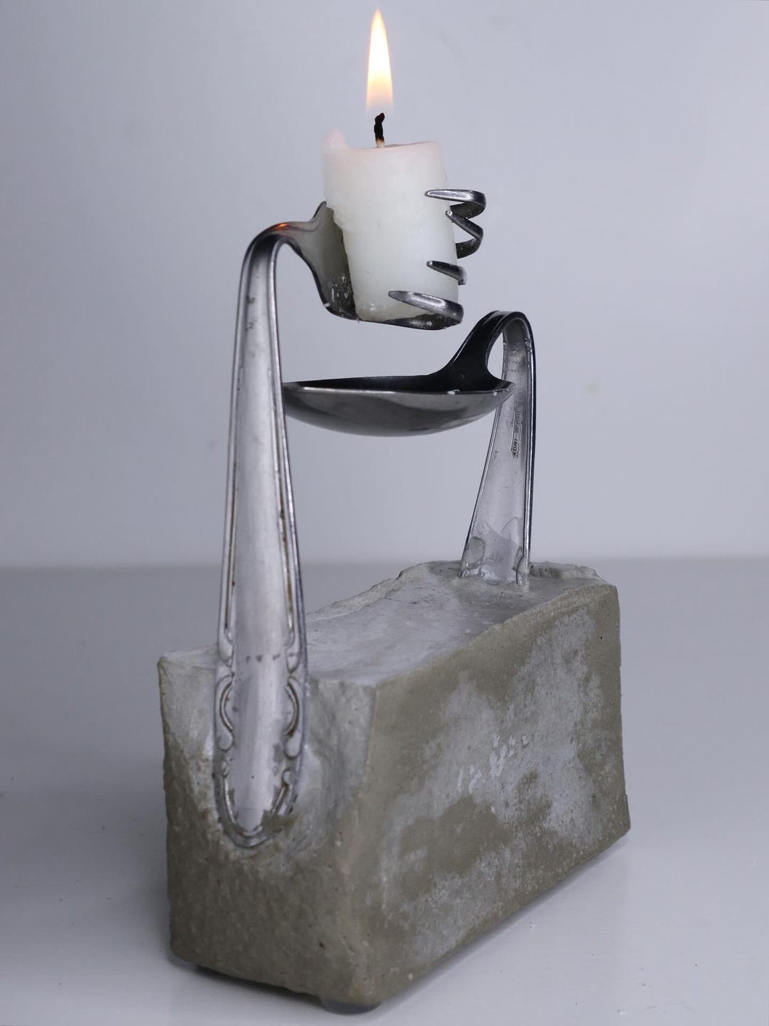 Recycled Cutlery Sculpture-candlestick – Handcrafted Candle Holder With ...