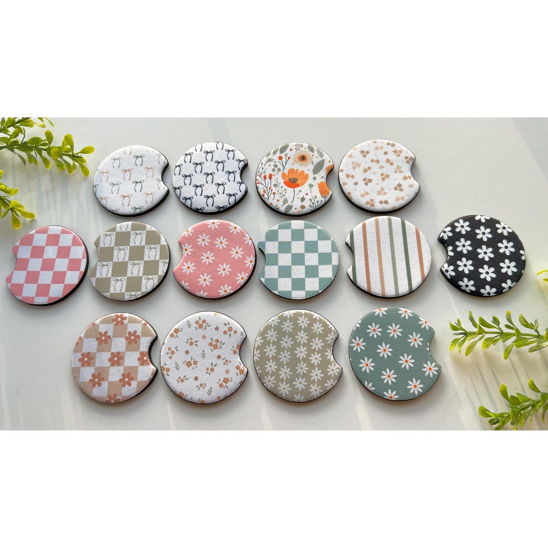 Car Coasters, Set of 2 Car Floral Coasters, Preppy Trendy, Floral ...