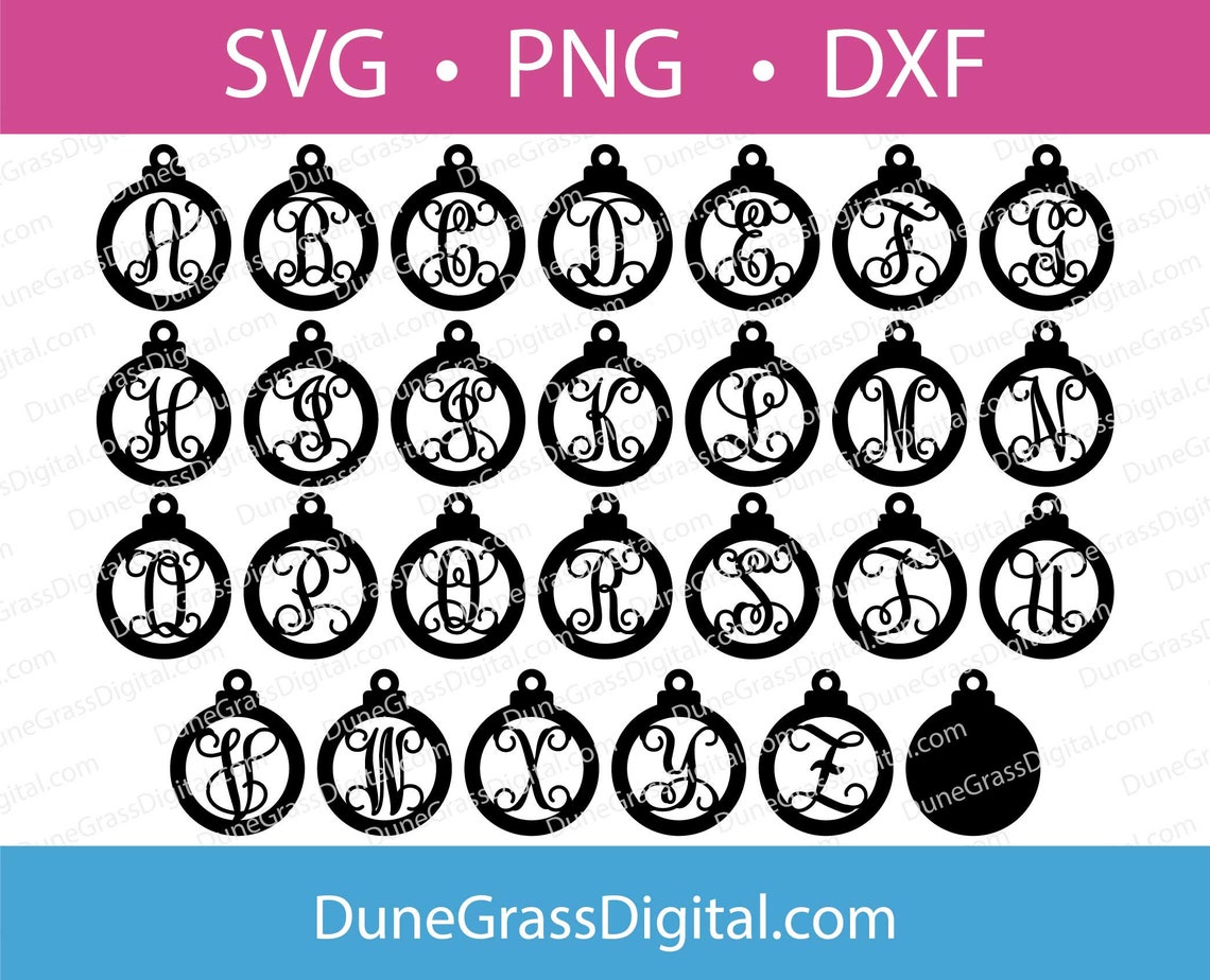 Monogram SVG, Christmas Ornament, Monogram Set Digital Download Cut ...