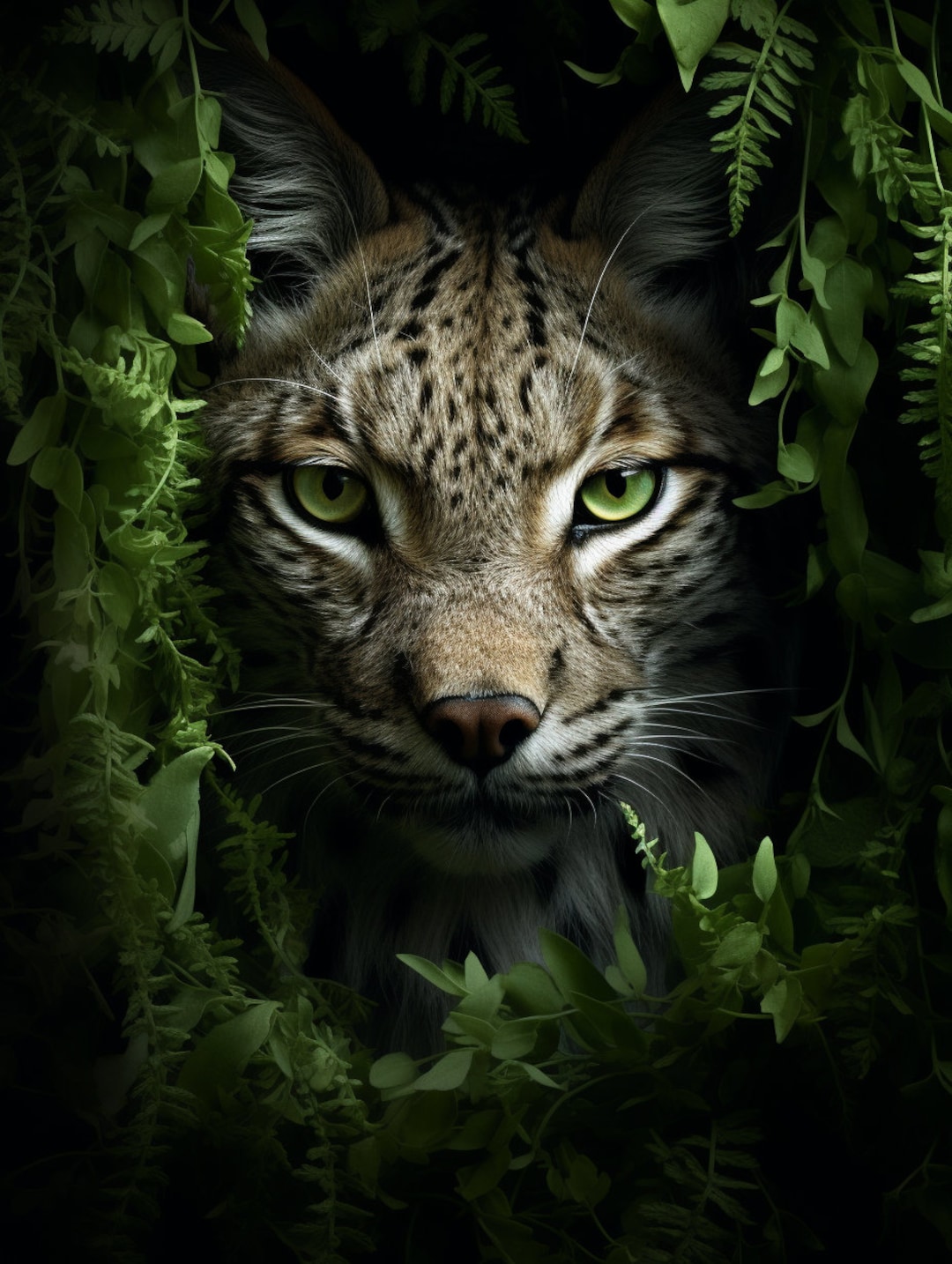 Lynx in Green Leaves | Poster | Wall Art | Home Decor | - Etsy