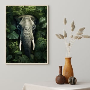 Elephant in Green Leaves | Poster | Wall Art | Home Decor | - Etsy
