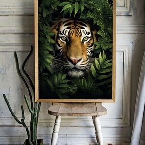 Tiger in Green Leaves | Poster | Wall Art | Home Decor | - Etsy