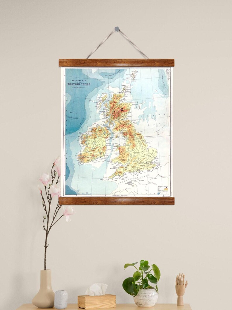 Vintage Topographic Map of British Isles Poster | Etsy
