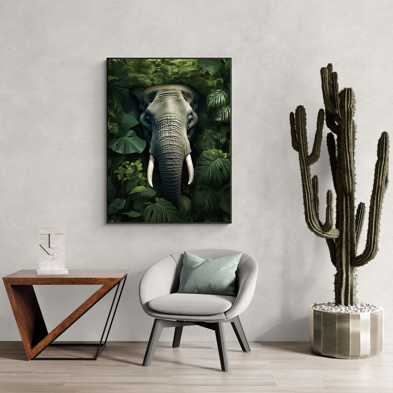 Elephant in Green Leaves | Poster | Wall Art | Home Decor | - Etsy
