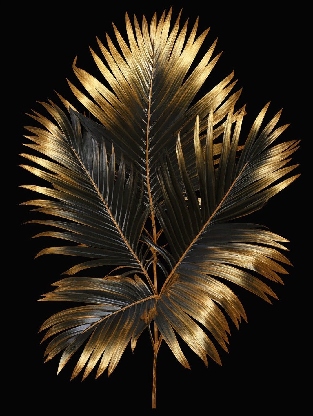 Black and Gold Tropical Leaf Poster Wall Art Home Decor - Etsy