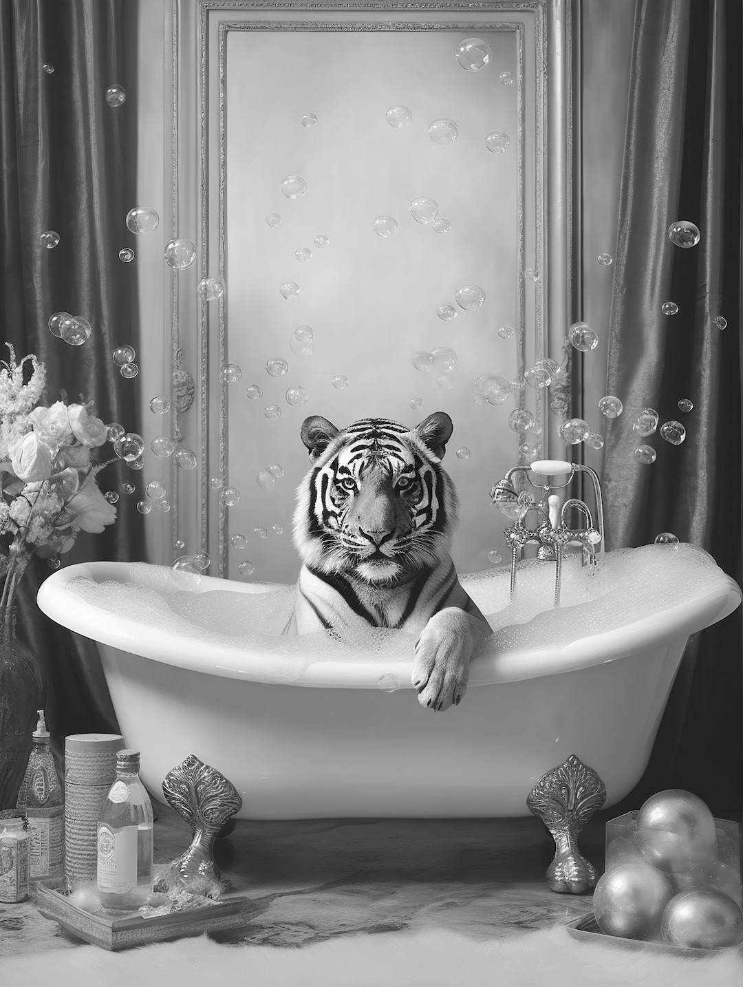 Tiger in the Bathroom | Poster | Wall Art | Home Decor | - Etsy