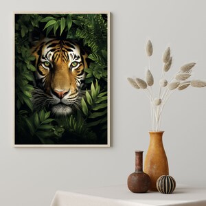 Tiger in Green Leaves | Poster | Wall Art | Home Decor | - Etsy