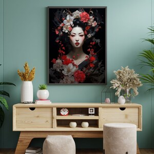 Scarlet Japan Geisha | Poster | Wall Art | Home Decor | - Etsy