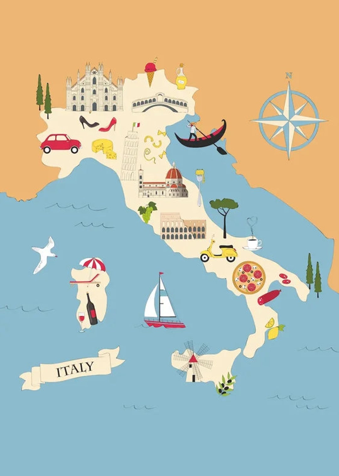 Map of Italy Poster - Etsy