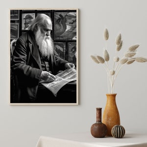 Charles Darwin With a Newspaper | Poster | Wall Art | Home Decor | - Etsy