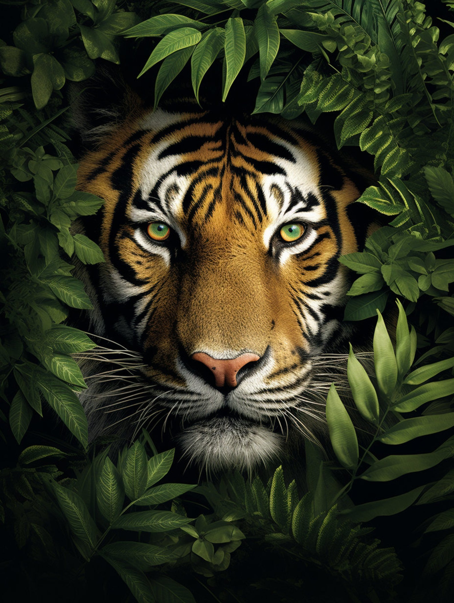 Tiger in Green Leaves | Poster | Wall Art | Home Decor | - Etsy