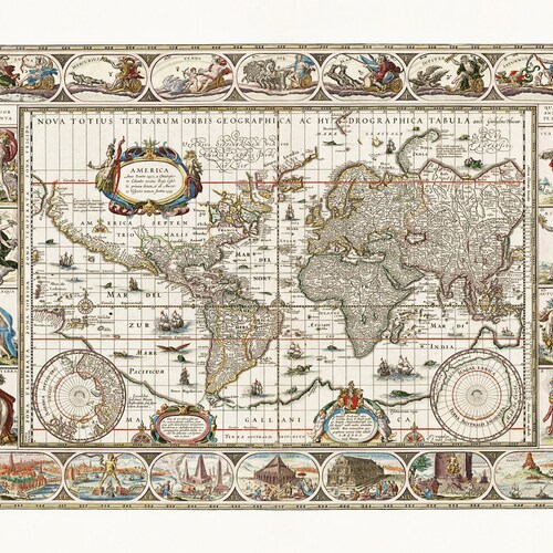 Antique World Map Old World Map Digital Map Print Vintage - Etsy