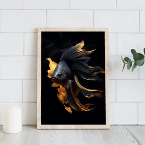 Black and Gold Fish | Poster | Wall Art | Home Decor | - Etsy UK