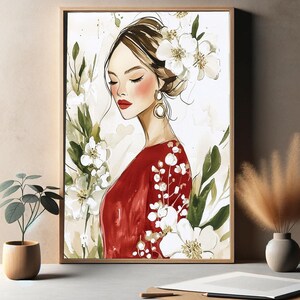 Elegant Floral Lady Portrait Poster - Etsy