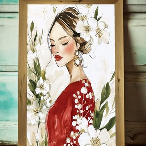 Elegant Floral Lady Portrait Poster - Etsy