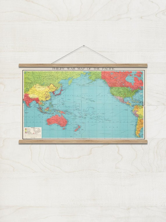 Vintage World Map With Pacific Ocean Poster - Etsy
