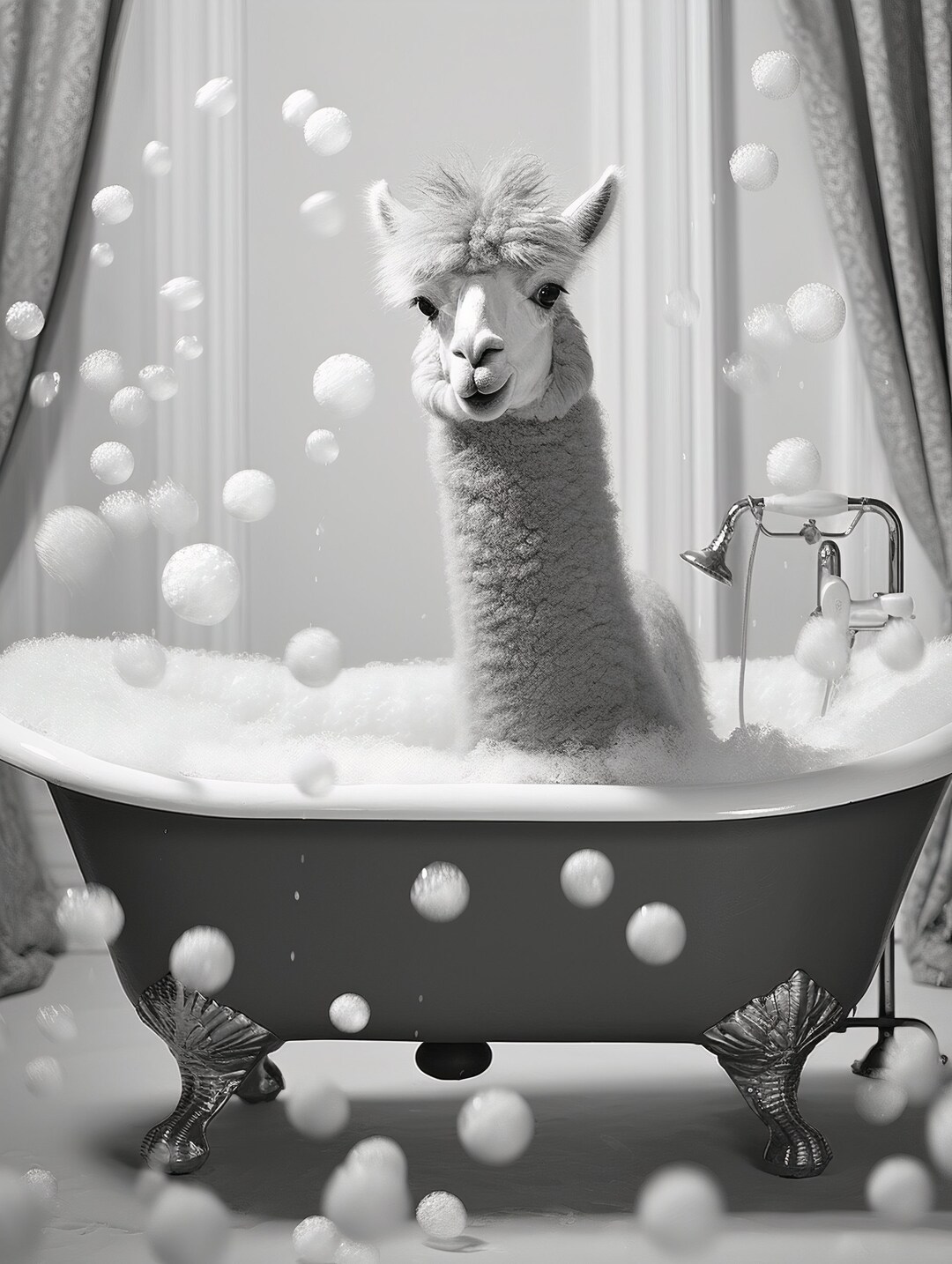 Lama in the Bathroom | Poster | Wall Art | Home Decor | - Etsy