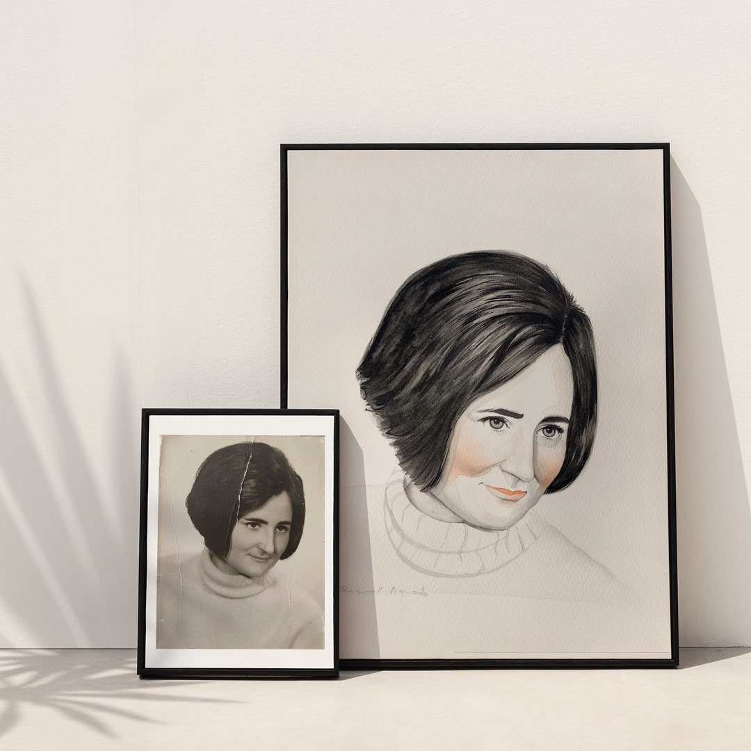 Watercolor Portrait, Black and White Portrait, Personalized ...
