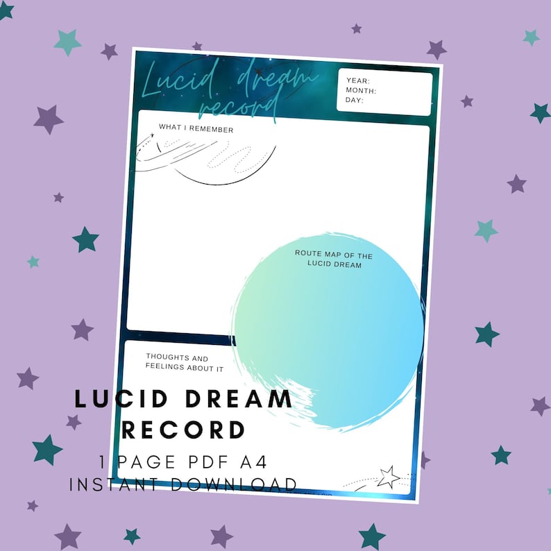 Cute Printable Page for Lucid Dream Record, DIY Dream Journal Diary PDF ...