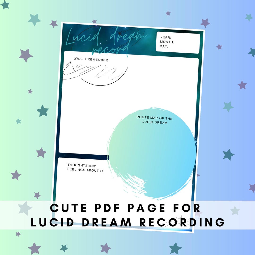 Cute Printable Page for Lucid Dream Record, DIY Dream Journal Diary PDF ...