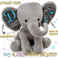 Elephant Birth Stats, Baby Girl Boy Svg, Birth Announcement, Instant ...