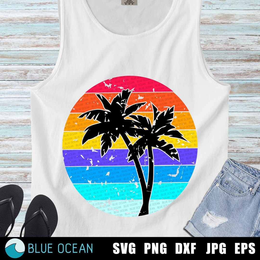 Summer Sunset Palm Trees SVG: Grunge Island Cut Files (digital Download ...