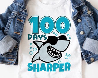 100 Days Sharper SVG, 100 Days of School Svg, School Svg, Shark Shirt ...