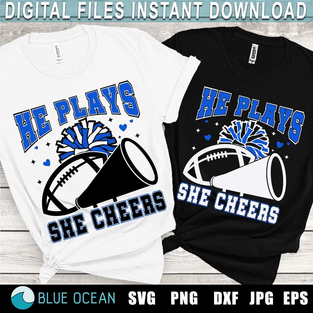 Cheer Mom SVG: Football Design, He Plays She Cheers (digital Download ...