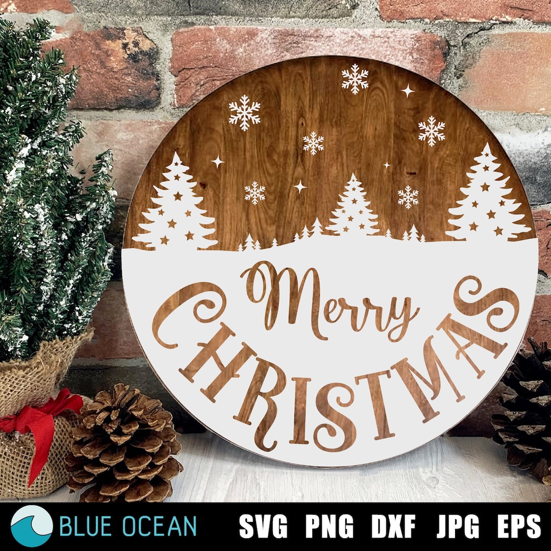 Christmas Round Sign SVG Welcome Round Sign Tree Scene Round - Etsy