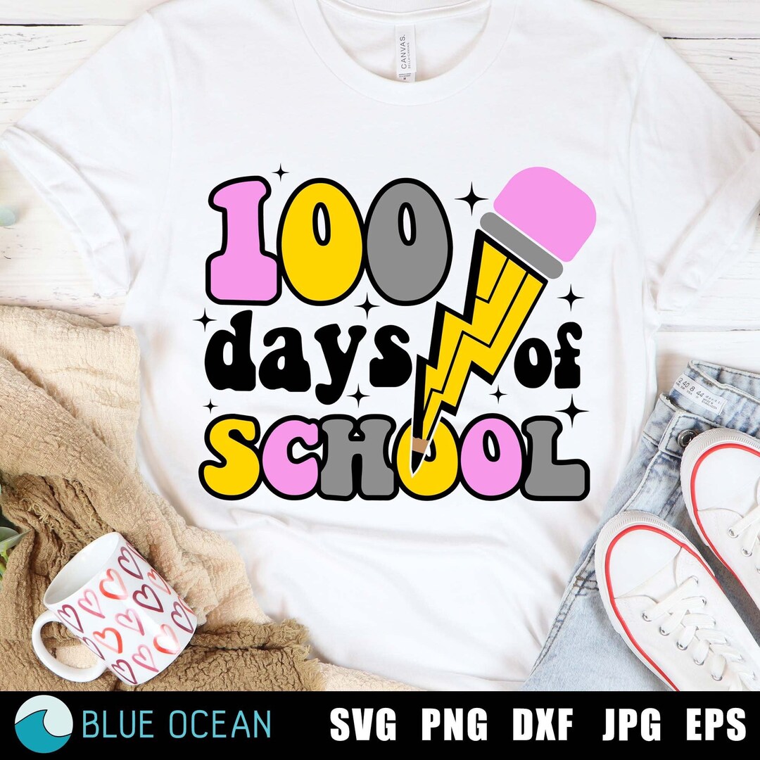 100 Days of School SVG, Teacher Bolt SVG, Teacher Shirt Svg, Happy 100 ...