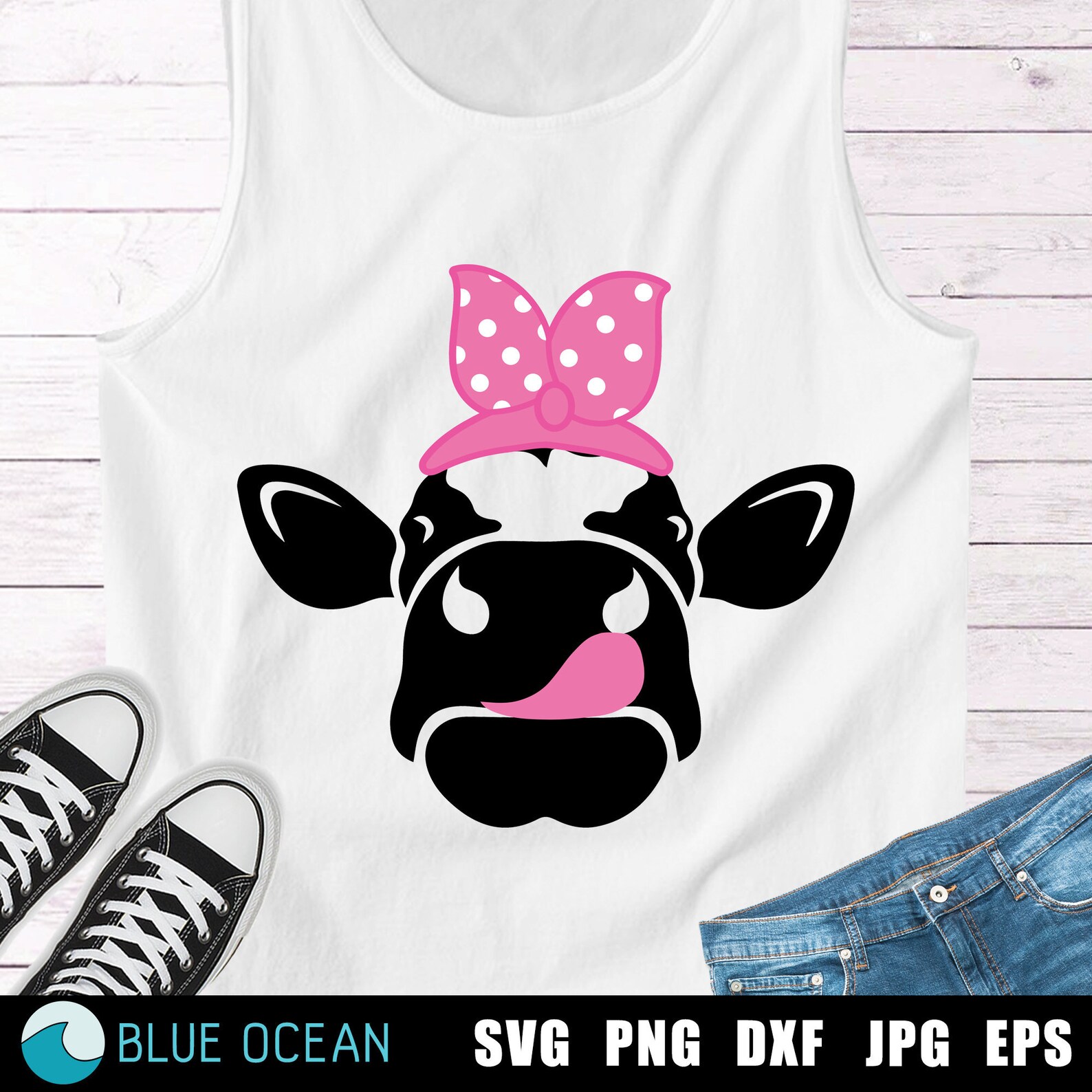 Cow With Pink Bandana SVG Cow With Tongue SVG Cow SVG | Etsy
