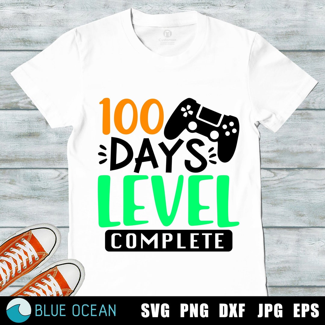 100 Days Level Complete SVG, 100 Days of School Boy SVG 100 Days Gamer ...