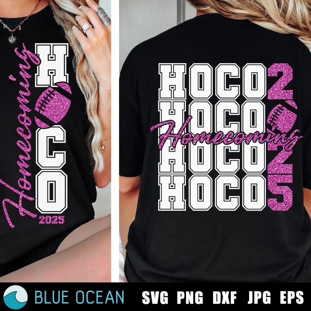 Hoco 2025 SVG: Homecoming Football, Pink Glitter Front and Back Design ...