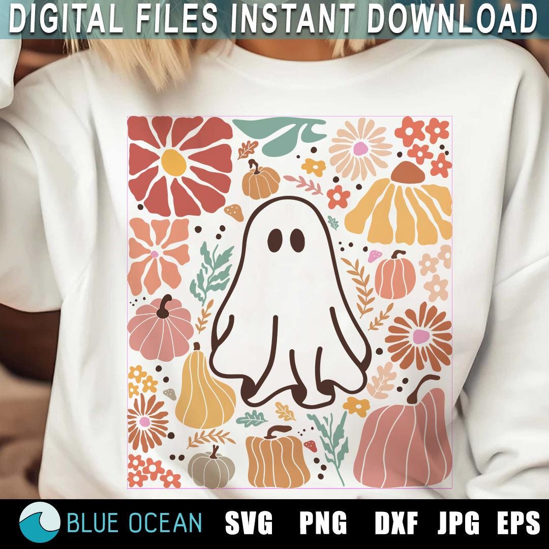 Halloween Boho Ghost Png, Boho Floral Fall Png, Boho Ghost Png ...