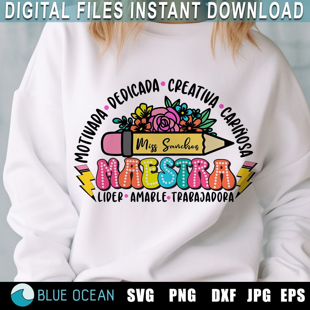 Maestra SVG, Spanish Teacher PNG, Bilingual Teacher, Floral Maestra ...