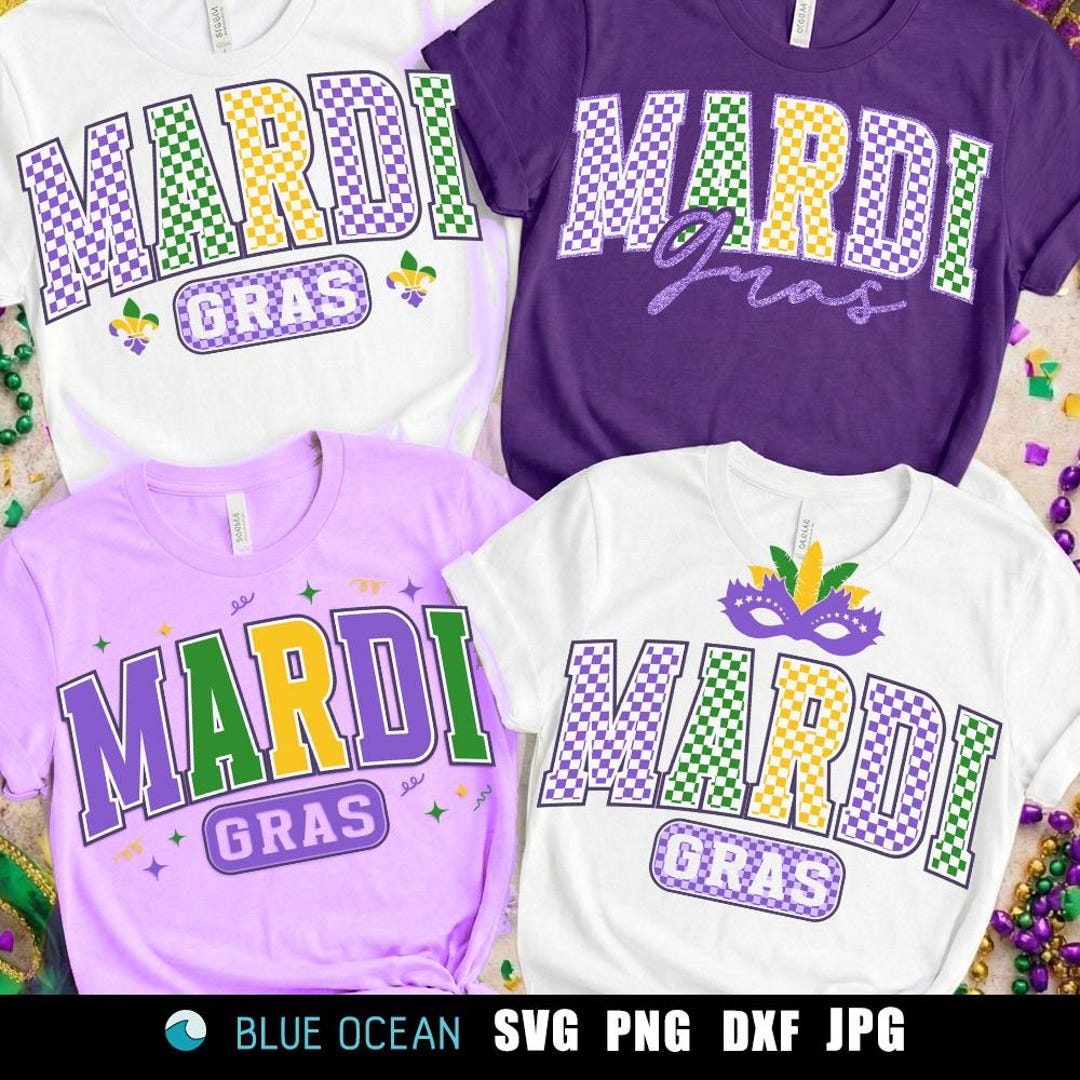 Checkered Mardi Gras 2026 Png Svg, Retro Varsity Shirt Design Bundle ...