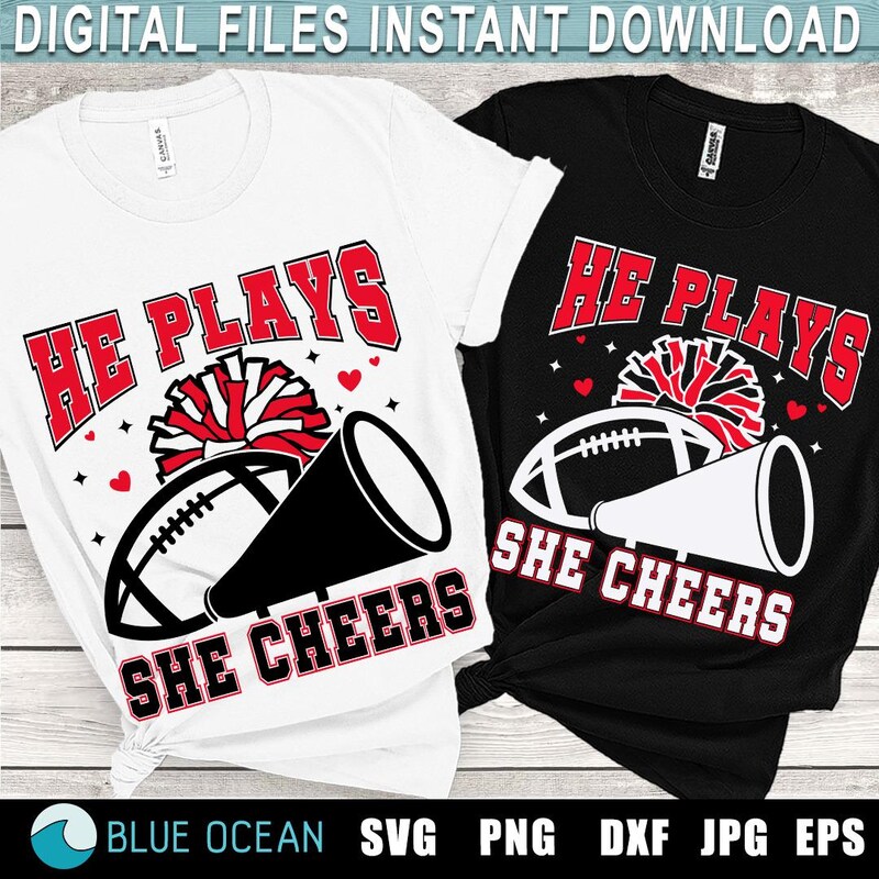 He Plays She Cheer Svg - Etsy