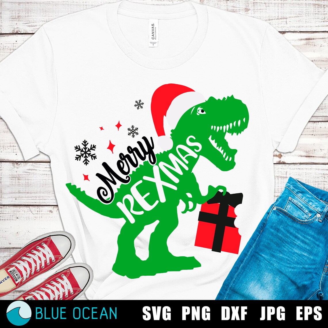 Merry Rexmas Dinosaur SVG, Christmas T-rex Cut Files (digital Download ...