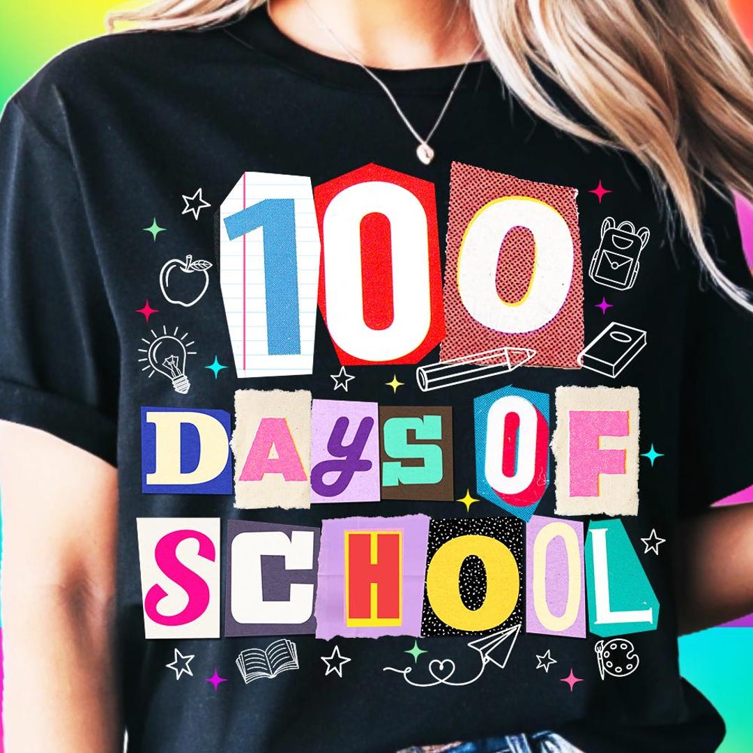 Preppy 100 Days of School PNG: Teacher Student Shirt Design (digital ...