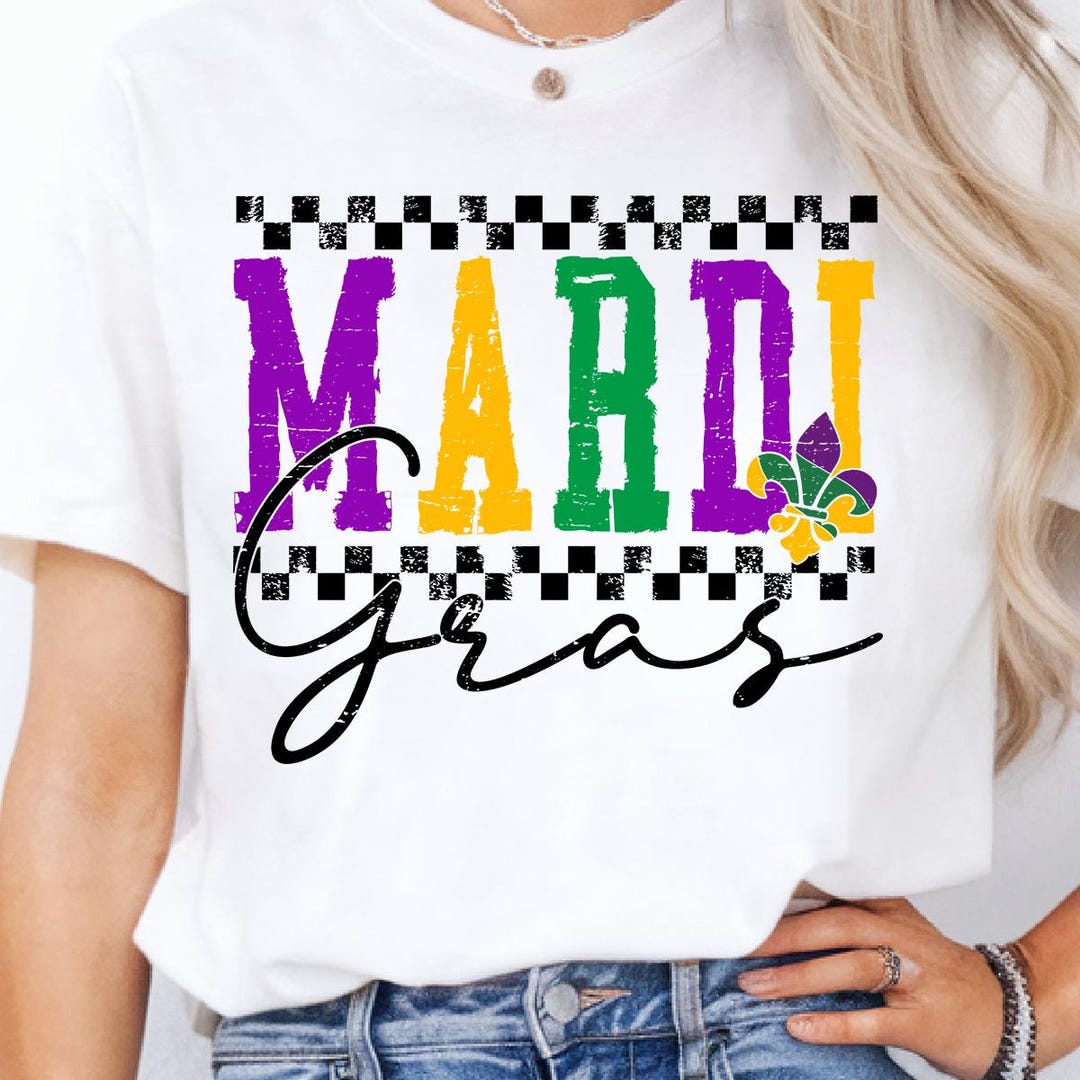 Retro Checkered Mardi Gras PNG: Purple Gold Green Fleur De Lis DTF ...