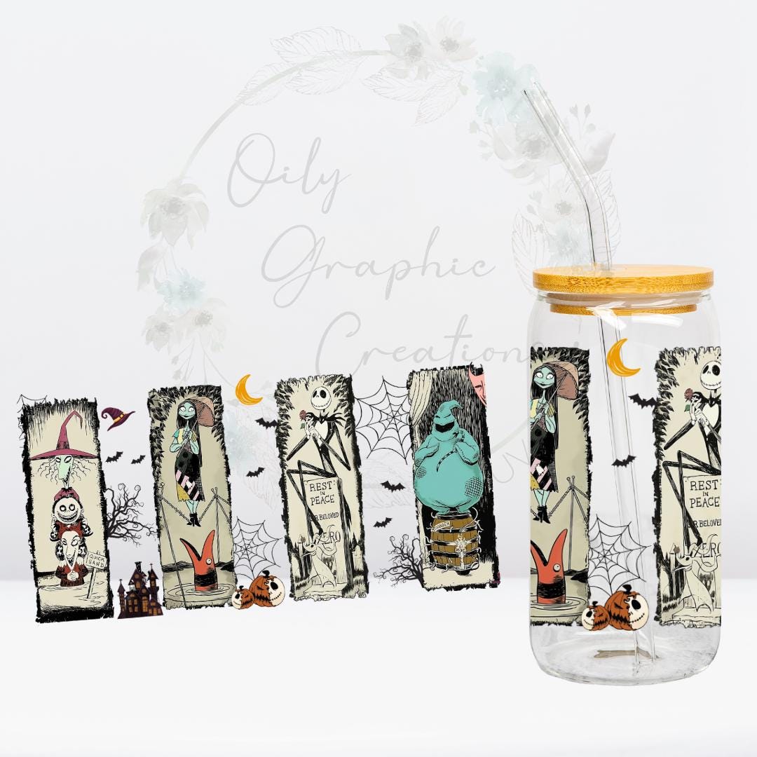 Nightmare Before Cute UV DTF Wrap, 16oz Glass Can Wrap, Glass Cup ...