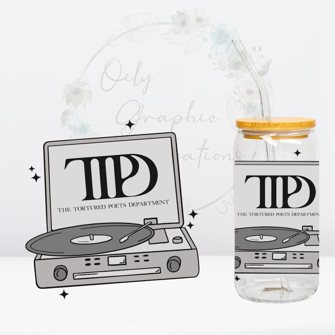 Record Player UV DTF Decal, 16oz Glass Can Decal, Glass Cup, Transfer ...