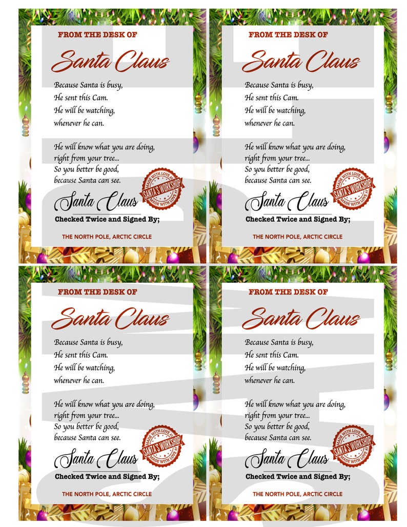 Santa Cam Letter, DIGITAL, North Pole Notice, Santa Letter, Christmas 3 ...