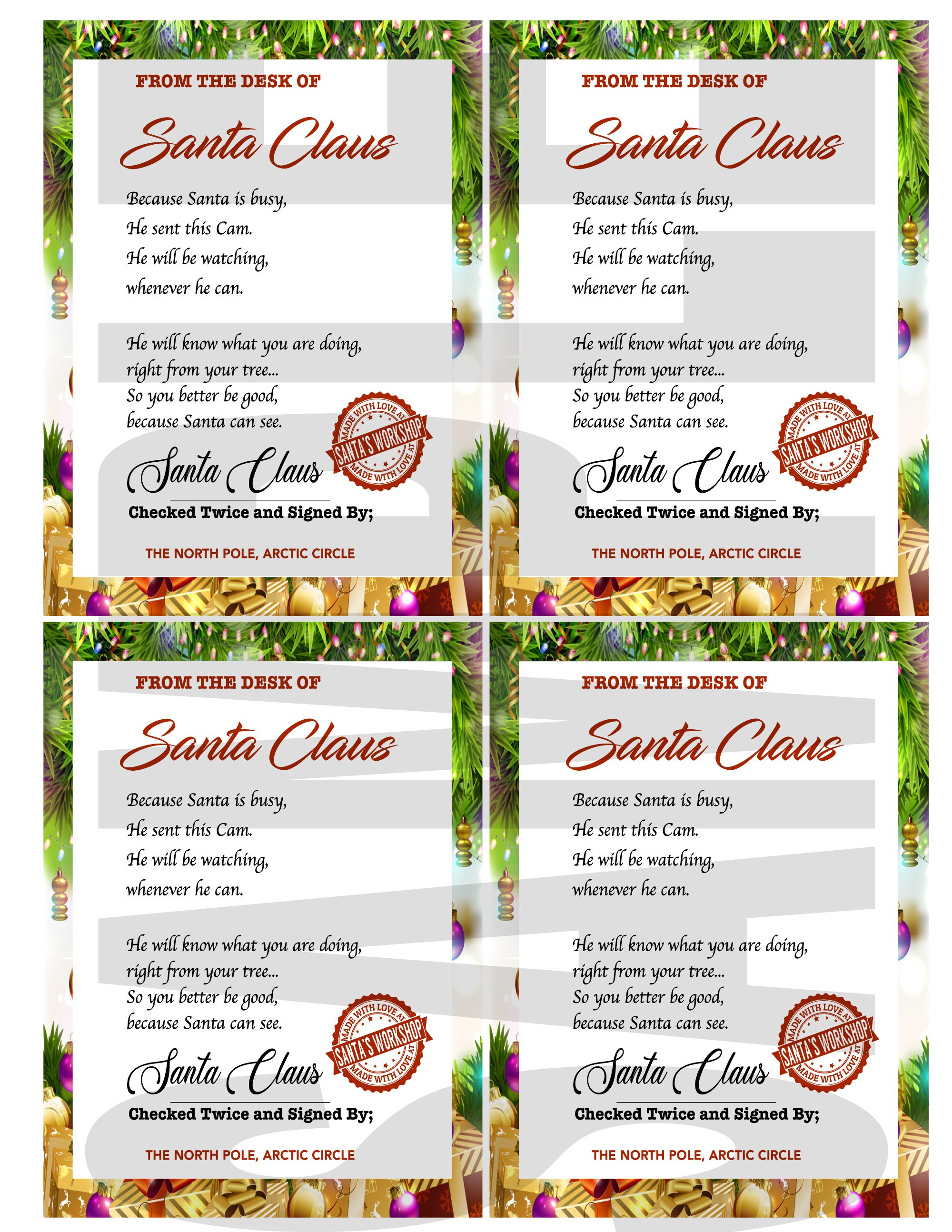 Santa Cam Letter, DIGITAL, North Pole Notice, Santa Letter, Christmas 3 ...