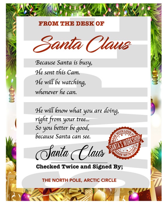 Santa Cam Letter DIGITAL North Pole Notice Santa Letter | Etsy