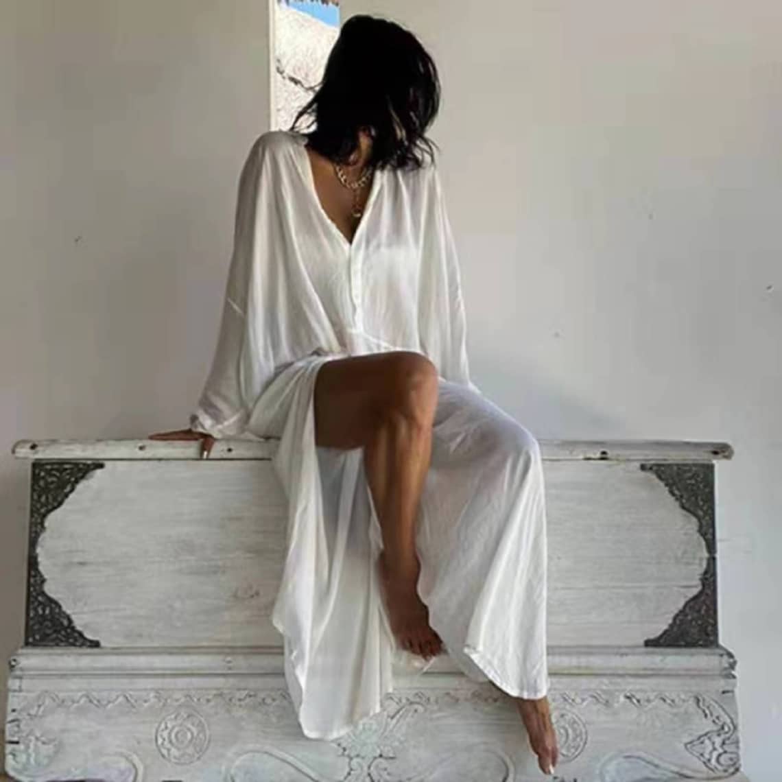 Women White Beach Coverup Summer Maxi Swimsuit Dress One - Etsy