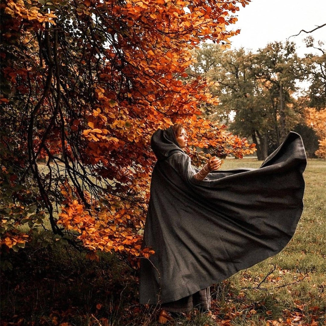 Gray Witch Cloak, Warm Long Cloak, Medieval Halloween Cloak, Vintage ...